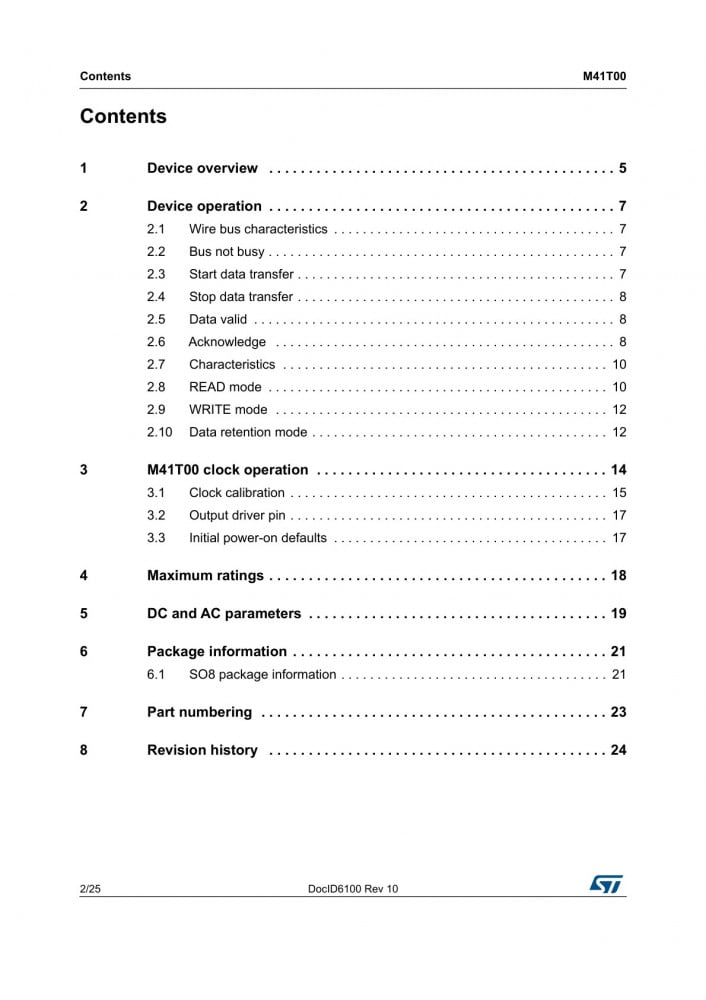 M41T00M6F datasheet page 2
