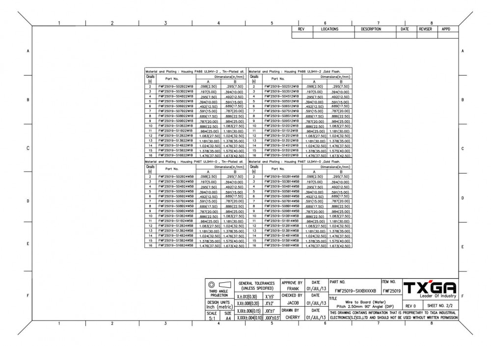 TXGA FWF25019 technical drawing page 2