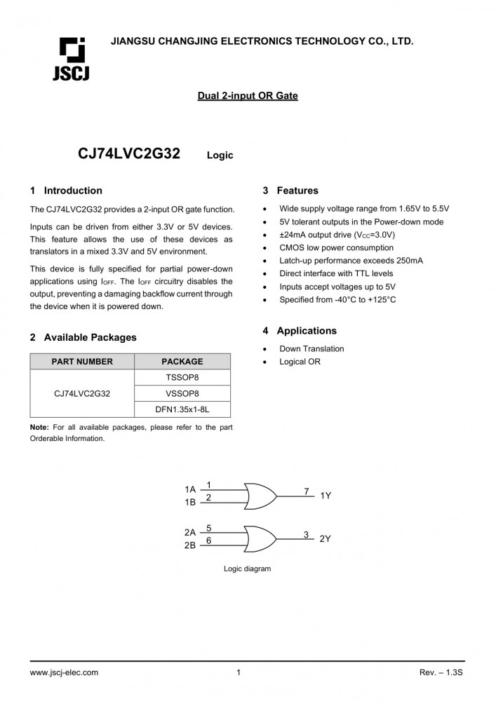 CJ74LVC2G32 datasheet page 1