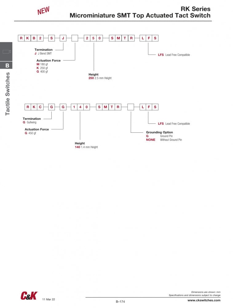C&K RK Series technical document page 2