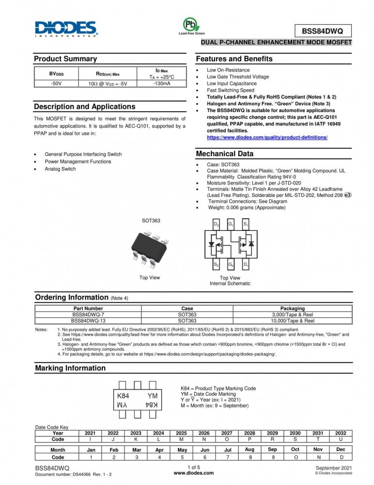 BSS84DWQ-7 datasheet page 1