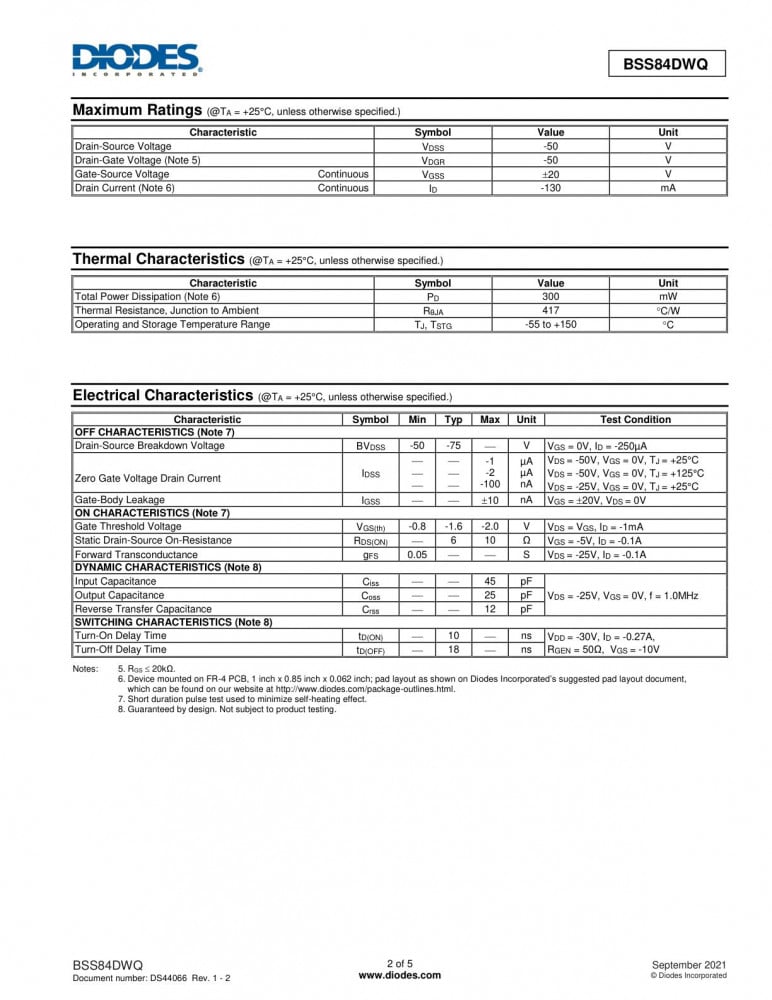BSS84DWQ-7 datasheet page 2