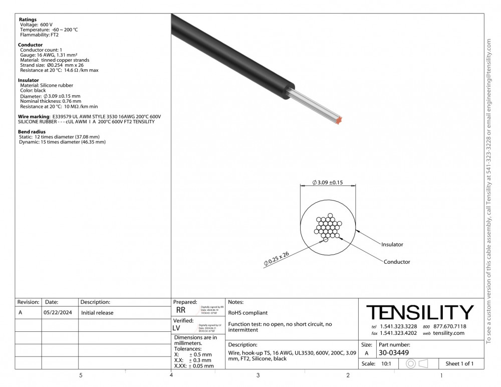 Tensility 30-03449 product drawing and specification page