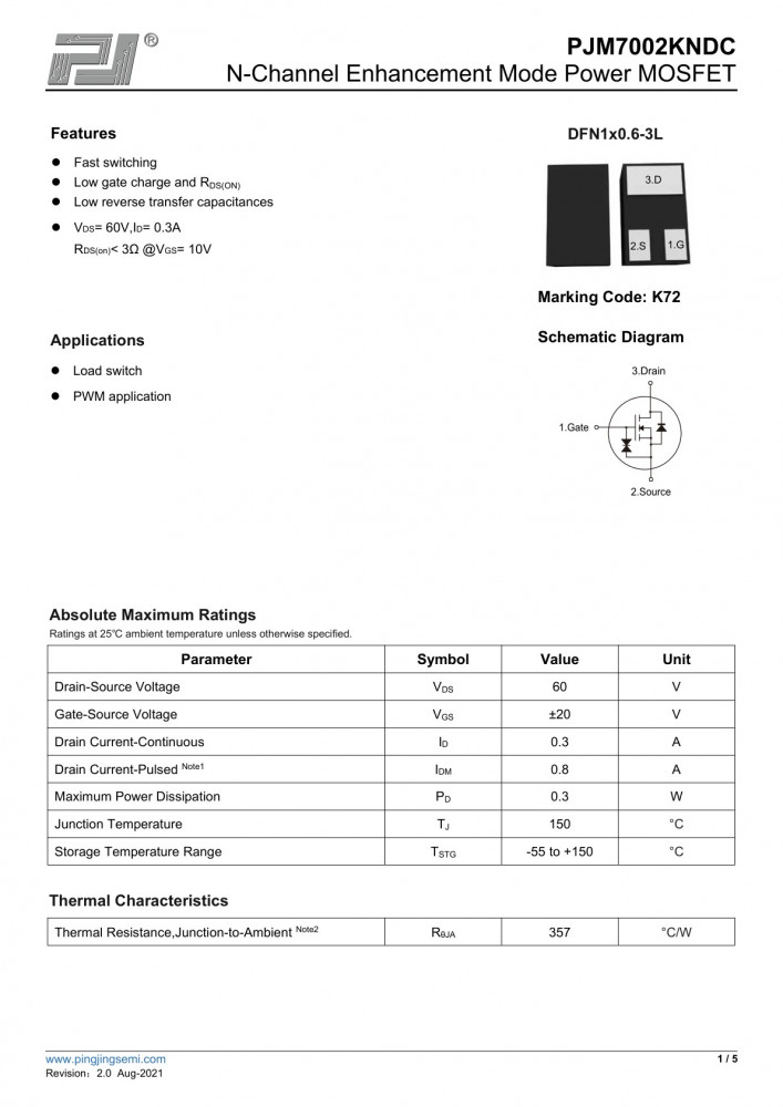 PJM7002KNDC datasheet page 1