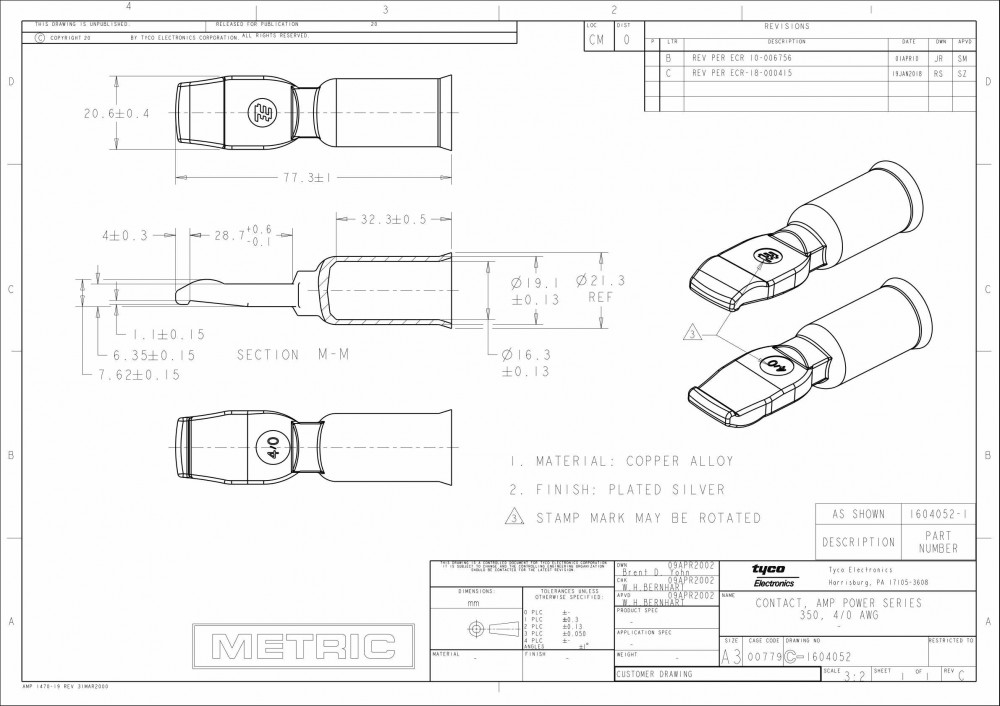 TE Connectivity 1604052-1 product drawing preview
