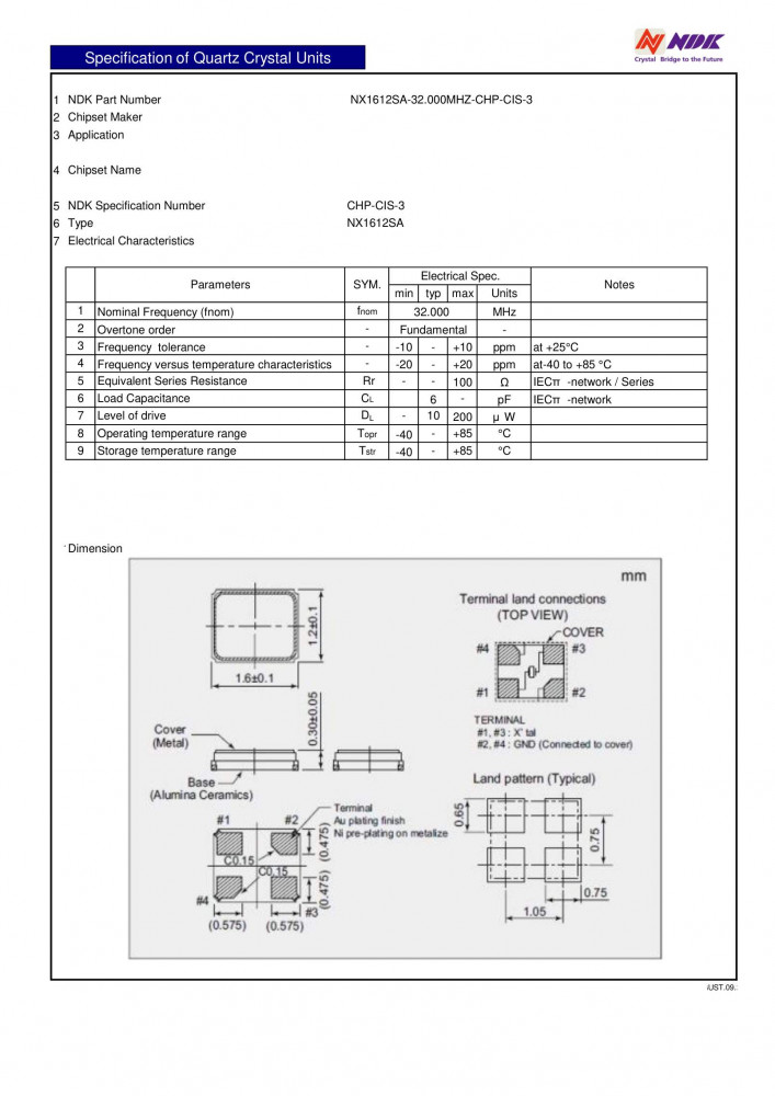 NDK NX1612SA-32.000MHZ-CHP-CIS-3 technical document