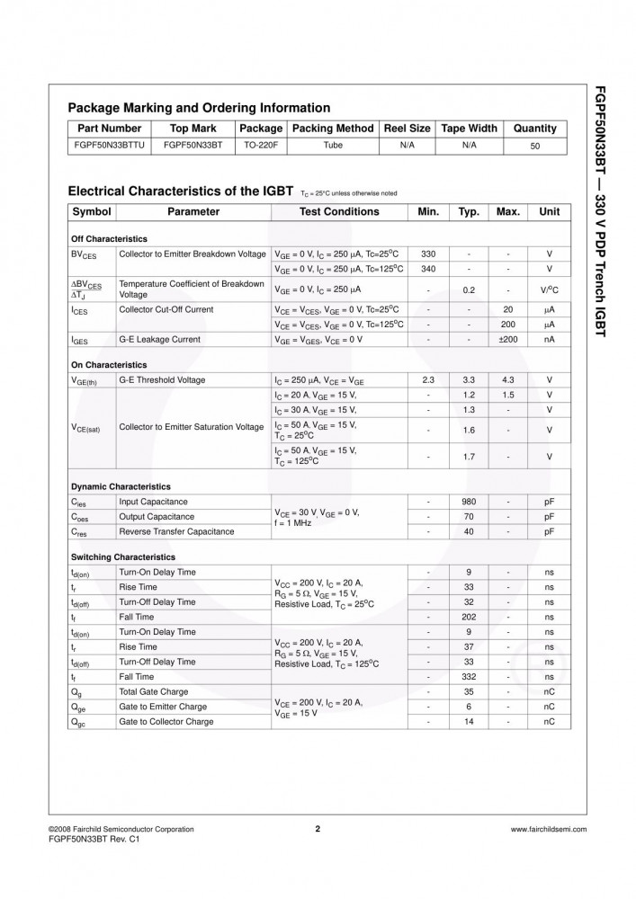FGPF50N33BTTU datasheet page 2