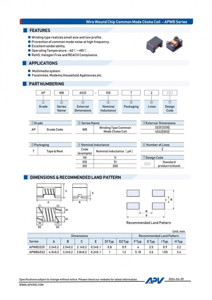 APV APWB3225-110T2 datasheet page 1