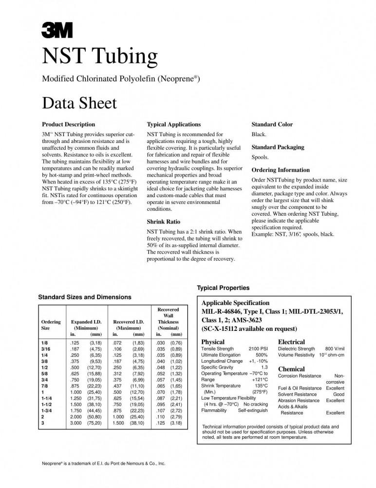 3M NST Tubing data sheet page 1
