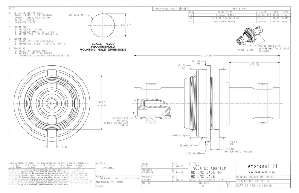 Amphenol APH-HD-ISO-HD technical drawing
