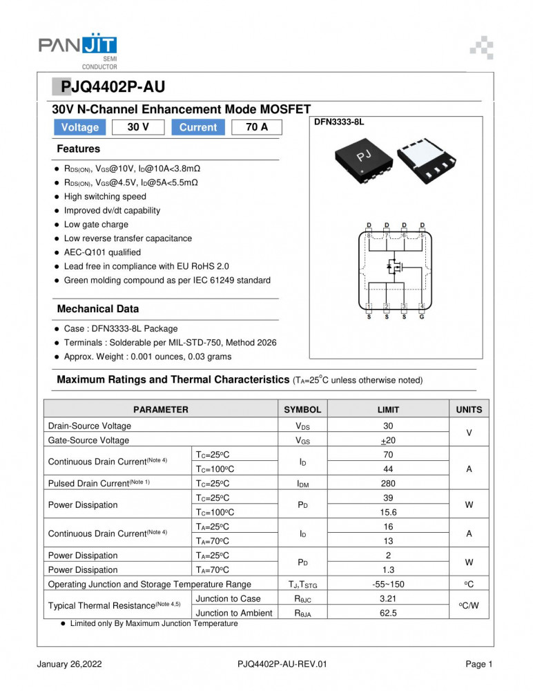 PJQ4402P-AU datasheet page 1