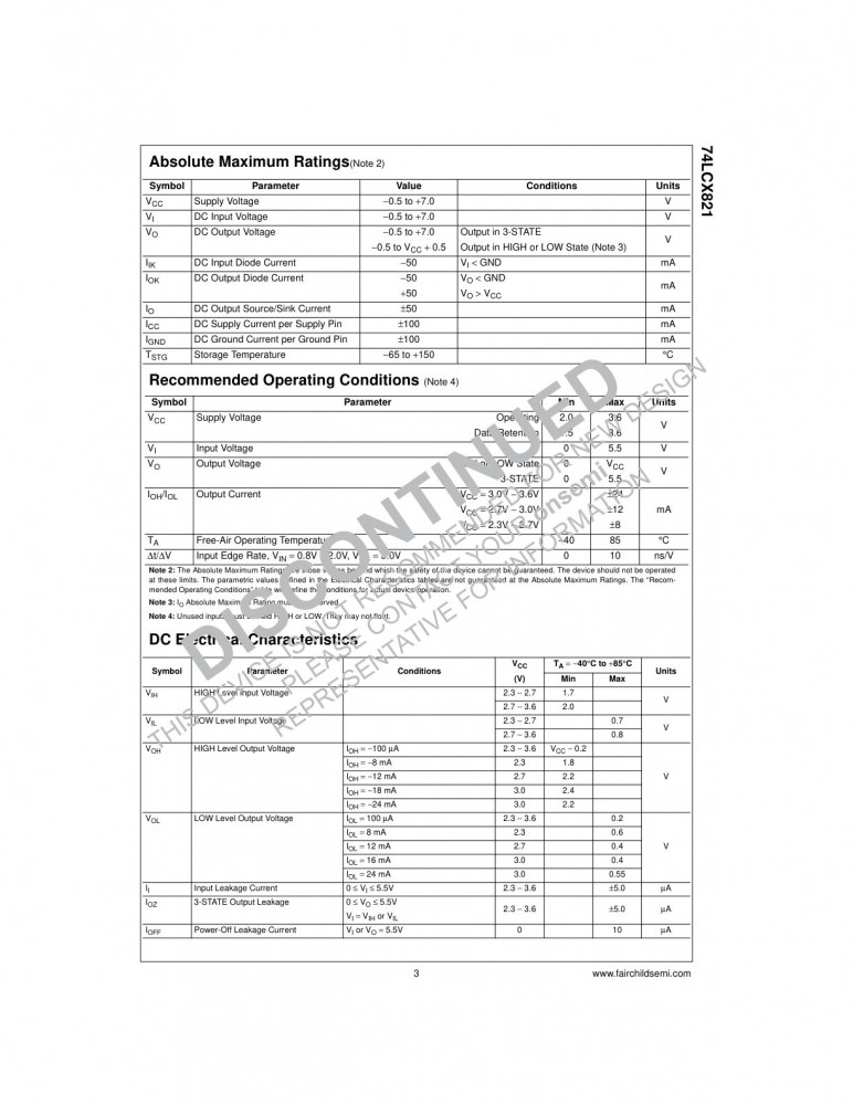 74LCX821 datasheet page 3
