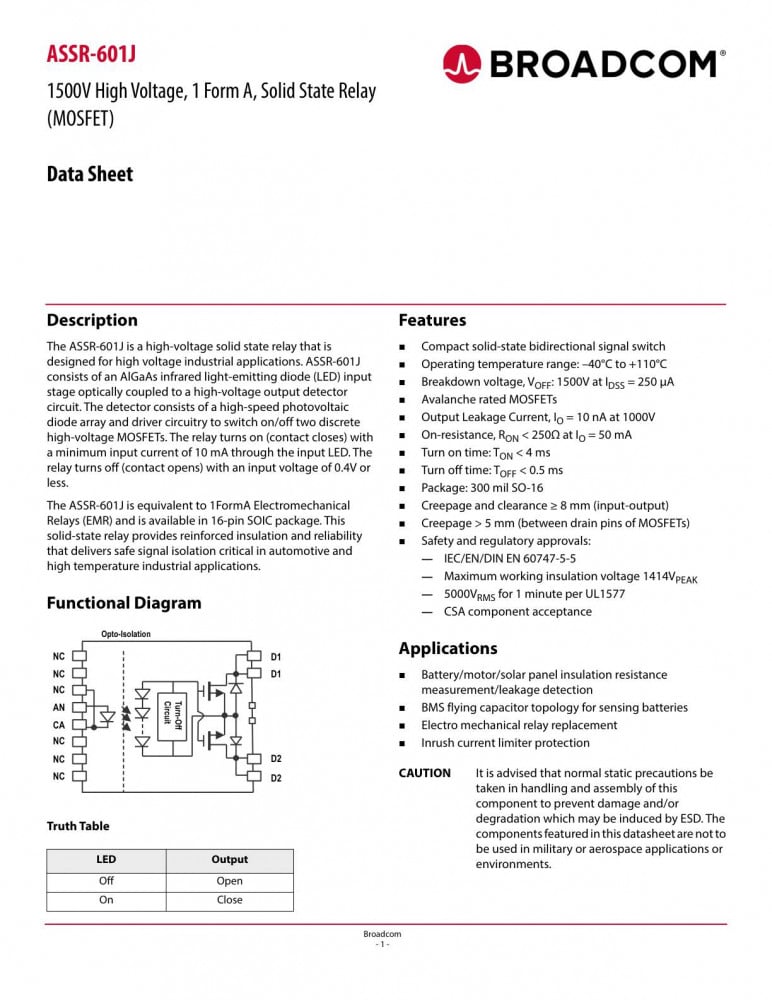 ASSR-601JV-500E datasheet page 1