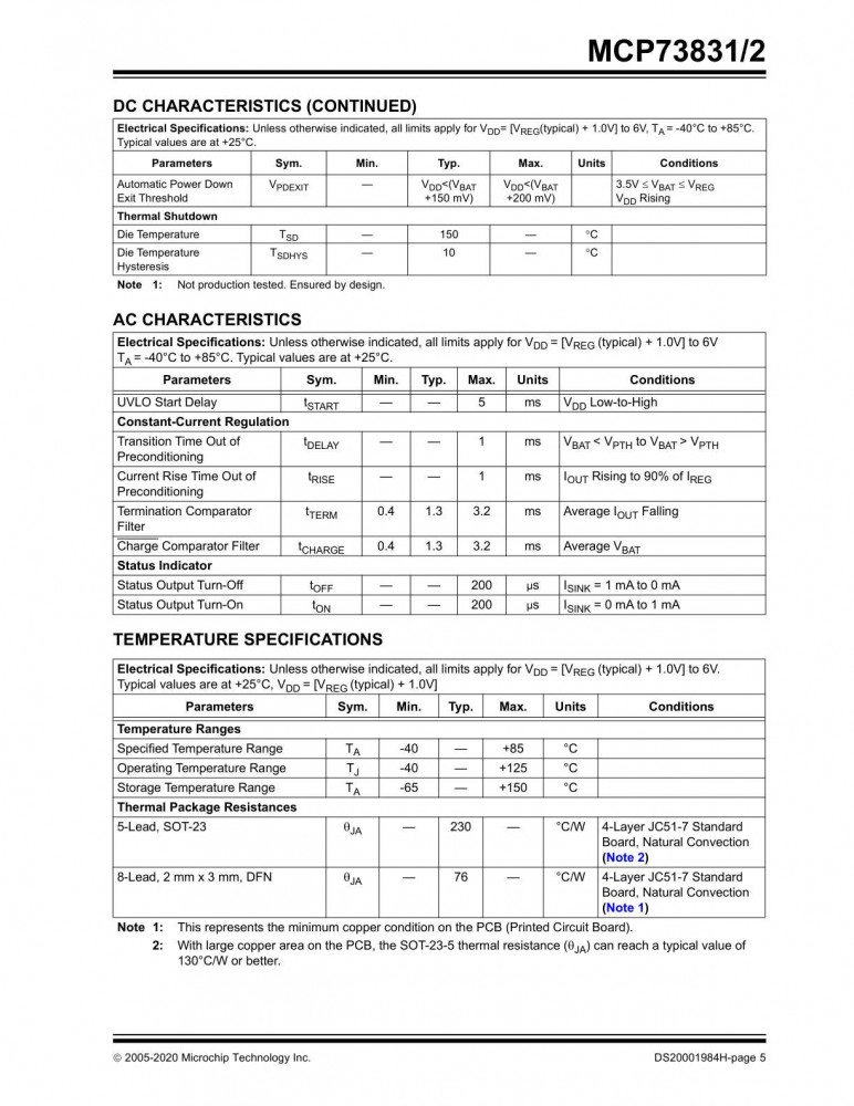 MCP73831 datasheet page 5