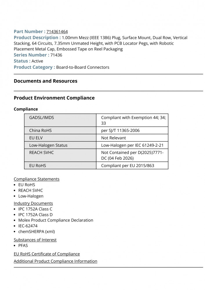 MOLEX 714361464 technical document image, page 1
