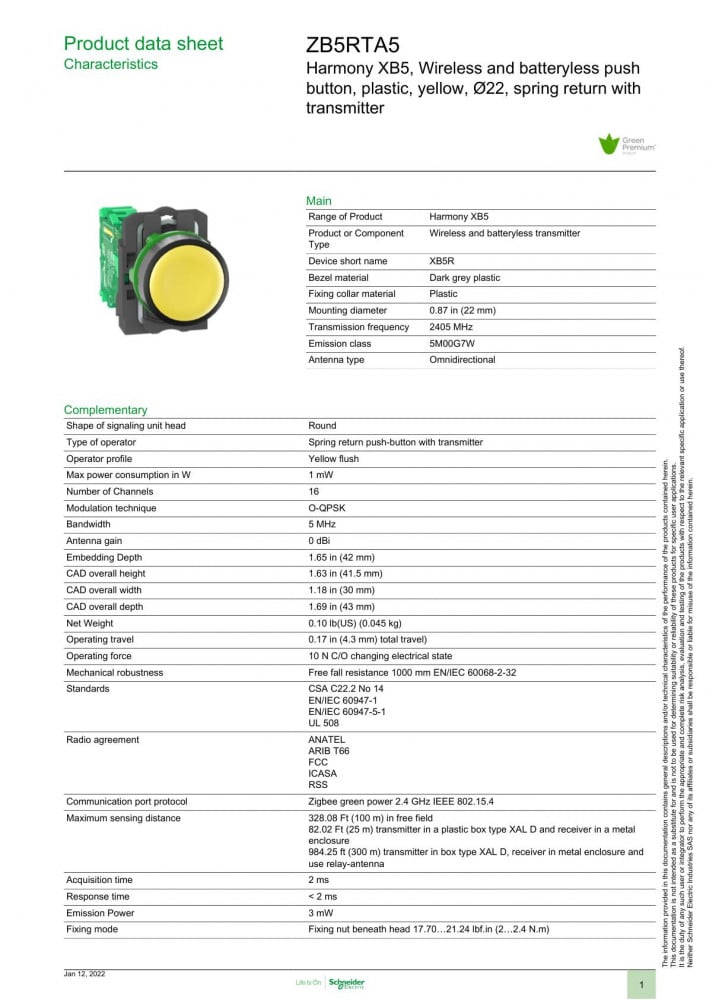 ZB5RTA5 technical document page 1