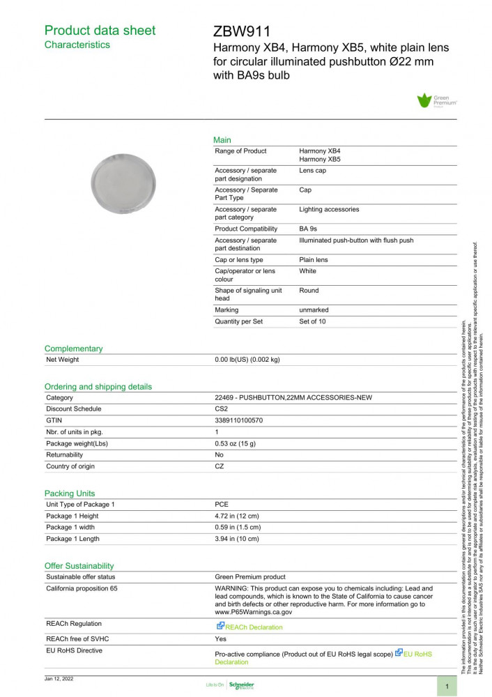 ZBW911 technical document page 1