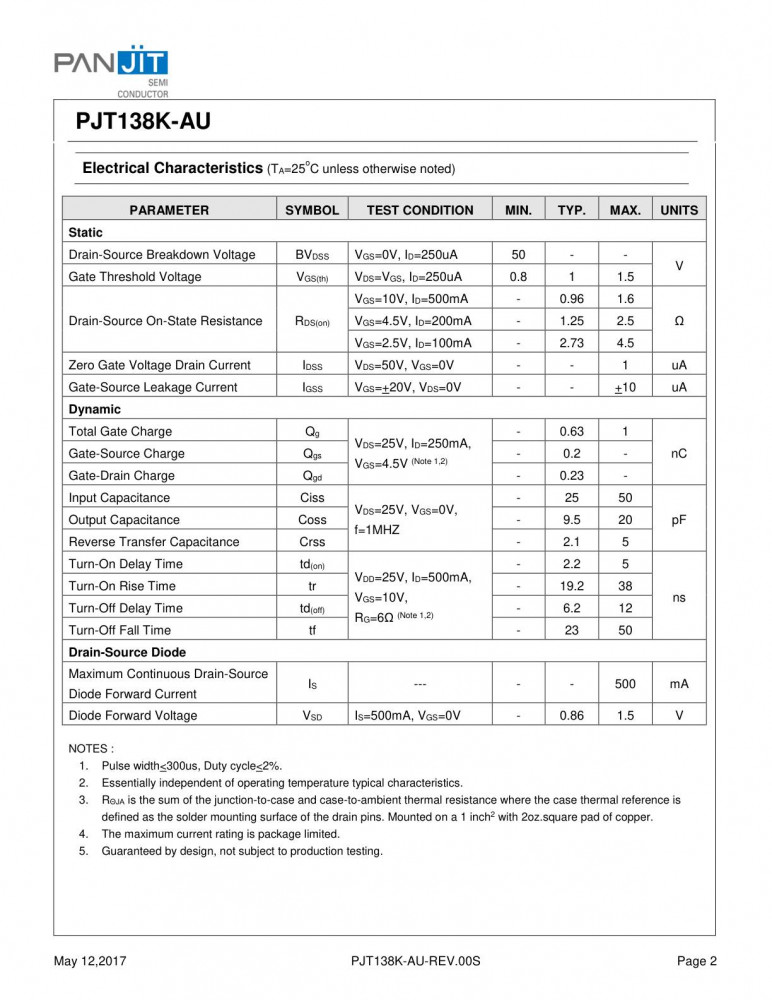 PJT138K-AU datasheet page 2