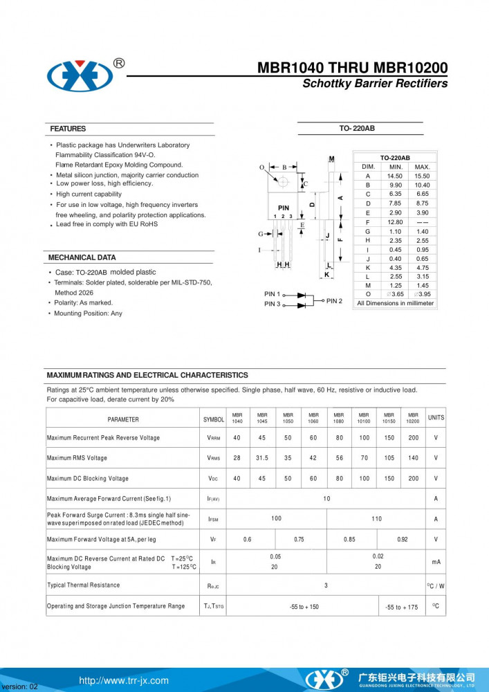 JUXING MBR10200 datasheet page 1