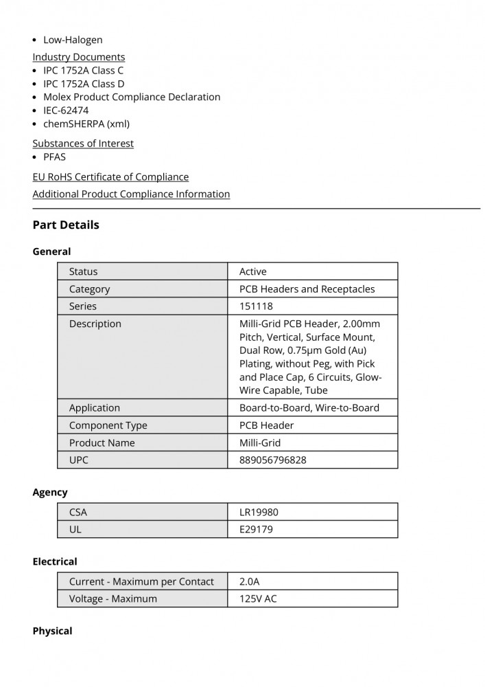 Molex Milli-Grid specification document page 2