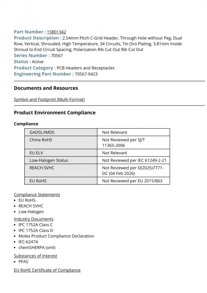 MOLEX 15801342 technical document page 1