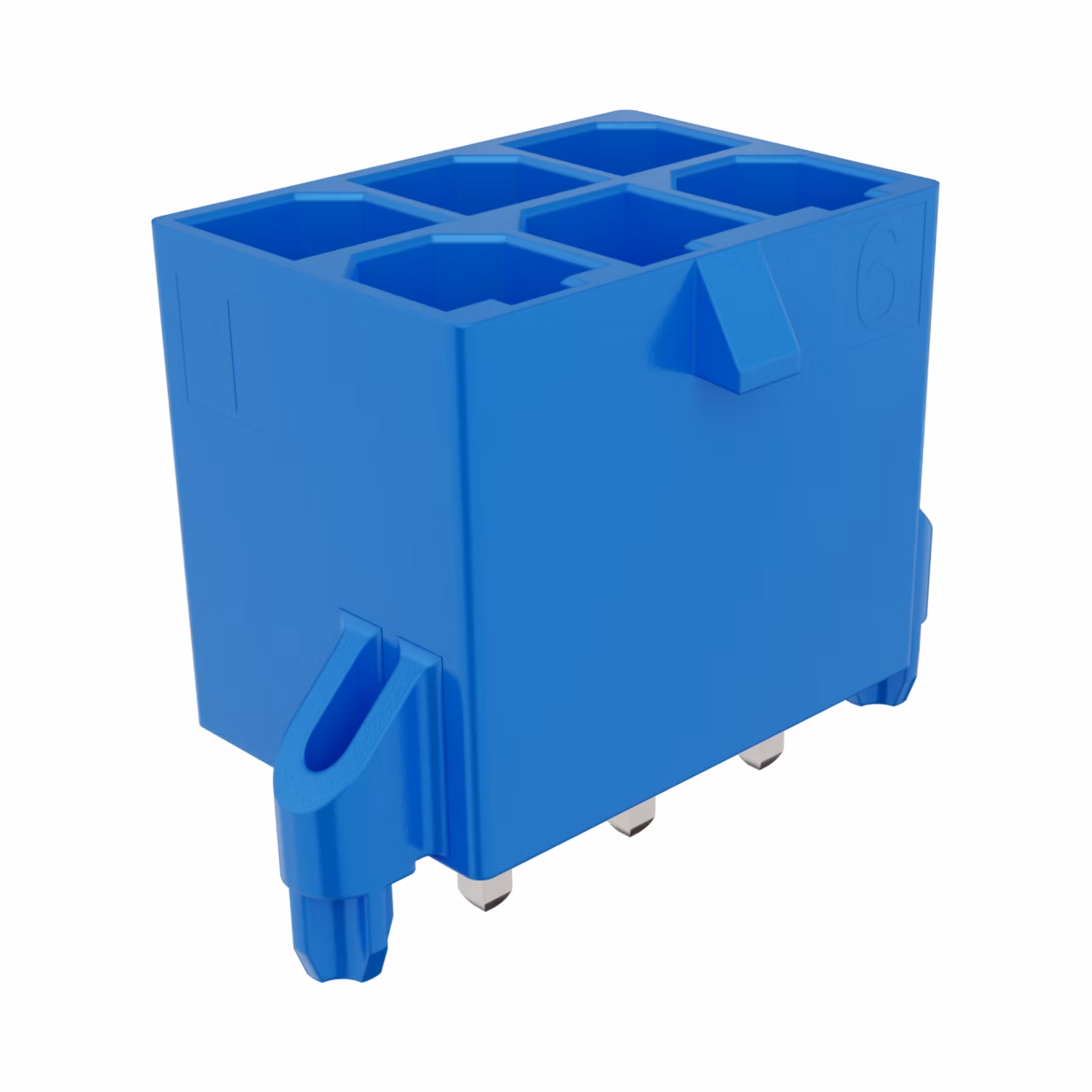 Mega-Fit ColorLock Vertical Header with Crush Pegs, 5.70mm Pitch, Through Hole, Dual Row, 6 Circuits, Matte Tin (Sn) Plating, 3.73mm Tail Length, Glow-Wire Capable, Tray, Blue for sale