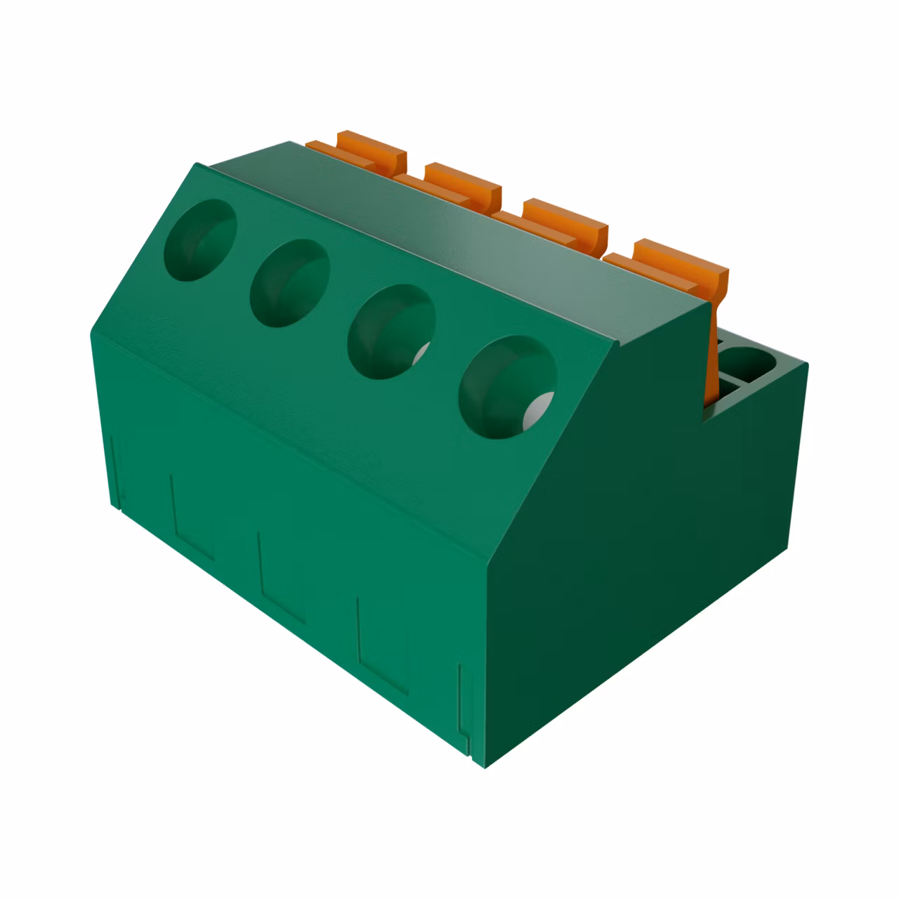 5.08mm Pitch, Eurostyle Fixed-Mount Push-Button Terminal Block, 45° Standard, 8A, 22-16 AWG, Green, 4 Circuits for sale