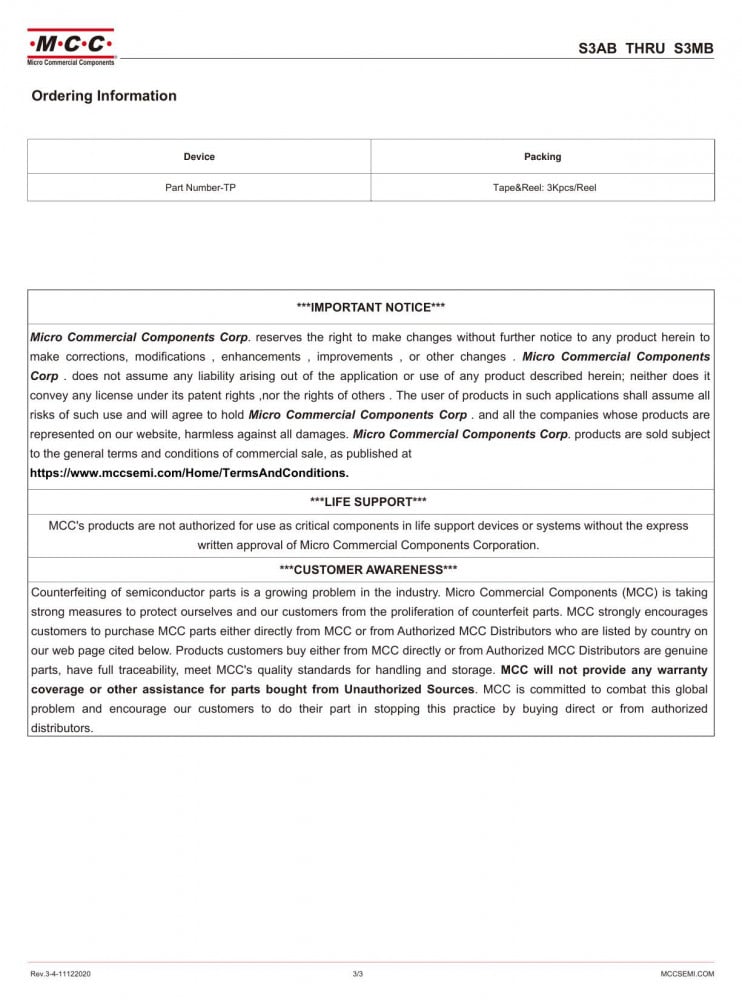 MCC S3KB-TP datasheet page 3