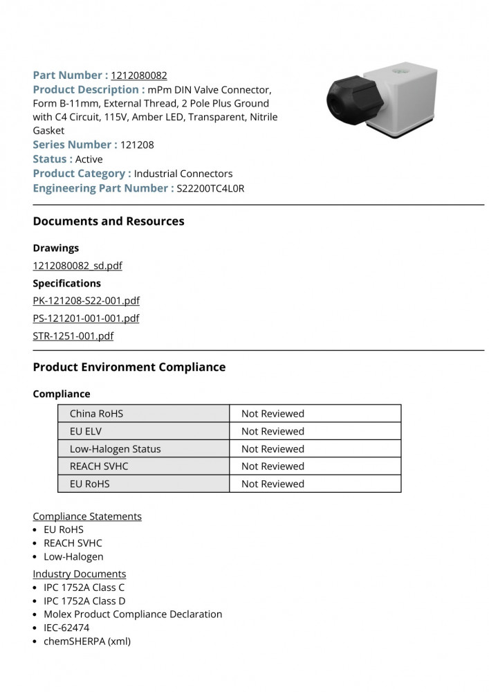 DIN valve connector specification preview, page image 1
