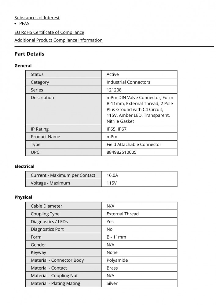 DIN valve connector specification preview, page image 2