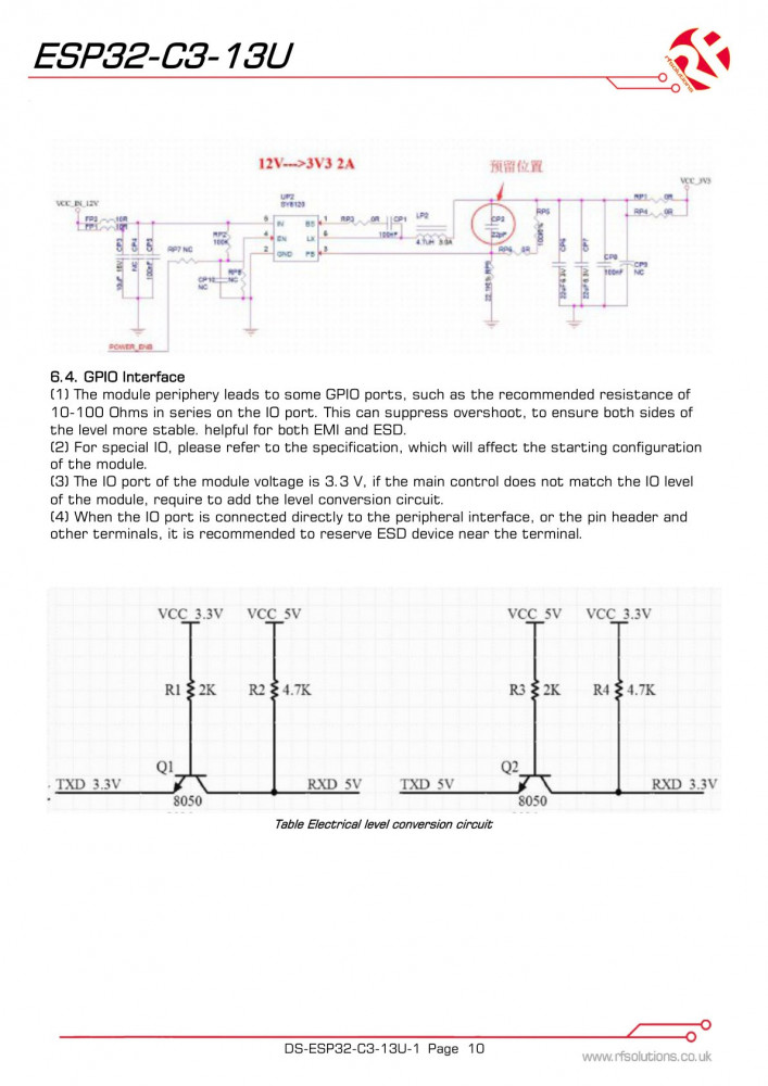 ESP32-C3-13U technical document page 10