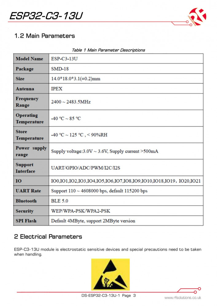 ESP32-C3-13U technical document page 3