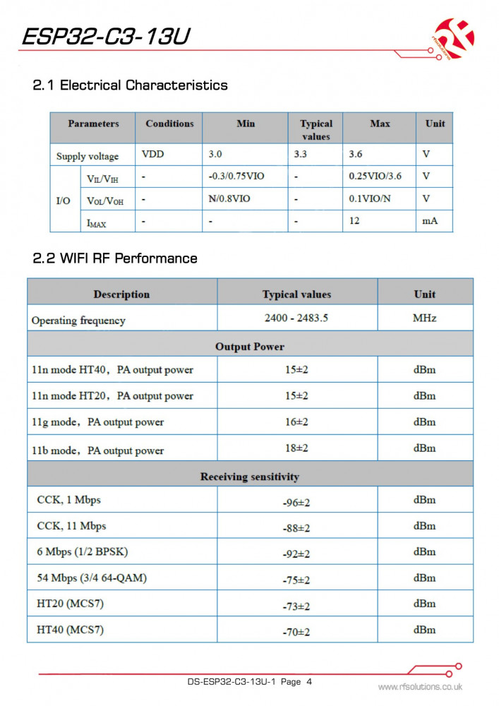 ESP32-C3-13U technical document page 4