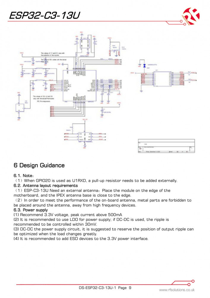 ESP32-C3-13U technical document page 9