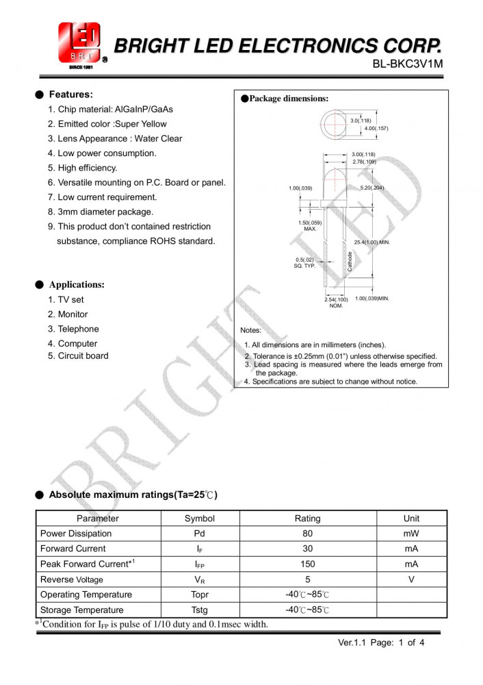 BL-BKC3V1M technical document, page 1