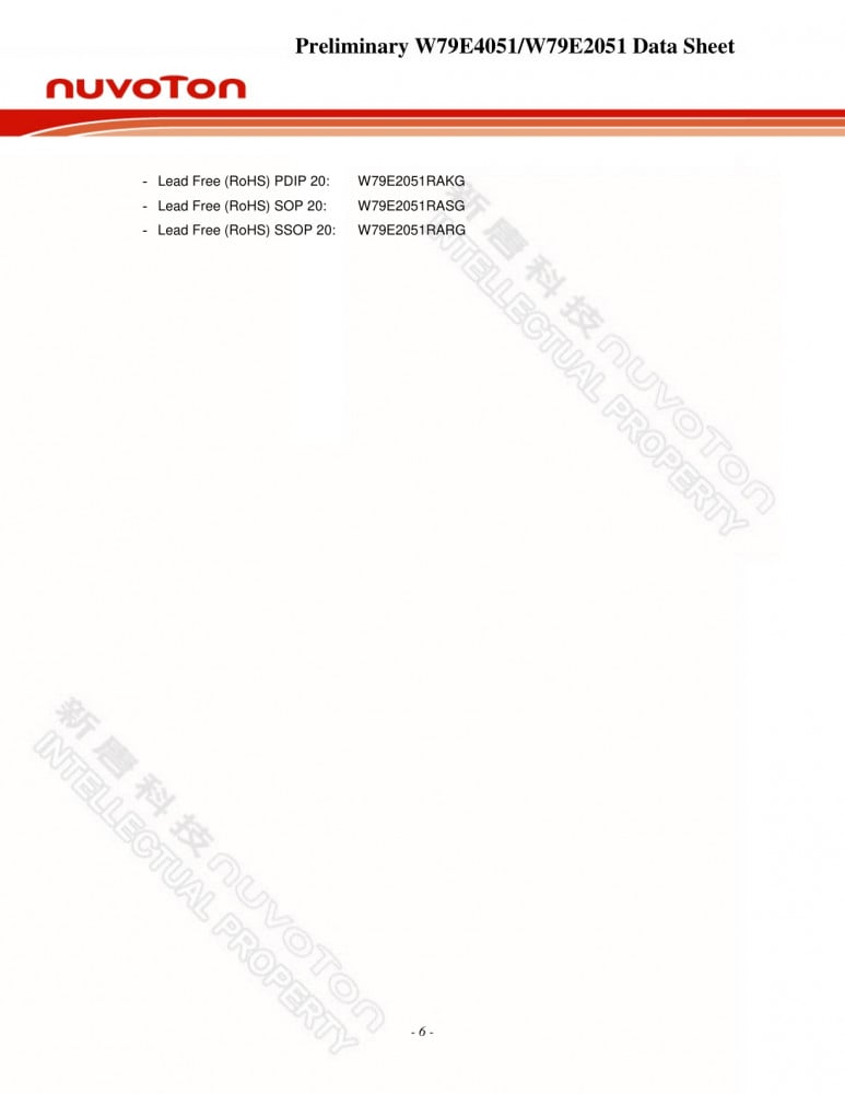 W79E4051-SU datasheet page 6