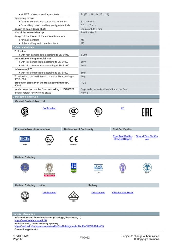 3RV20314JA15 datasheet page 4