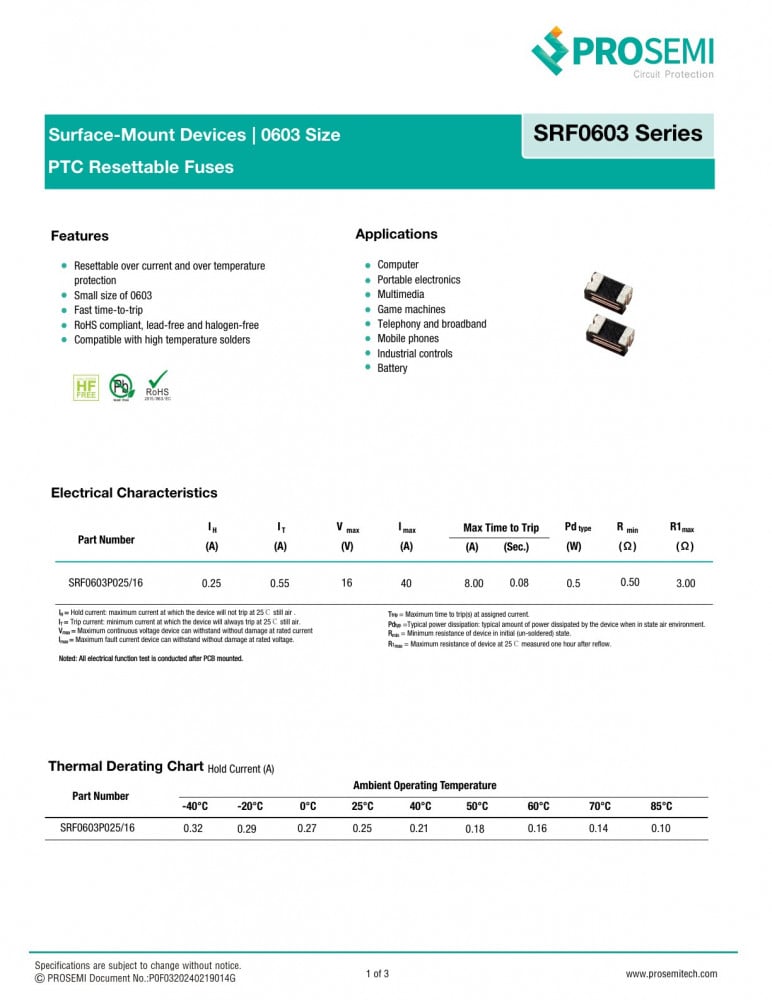 SRF0603P025/16 datasheet page 1