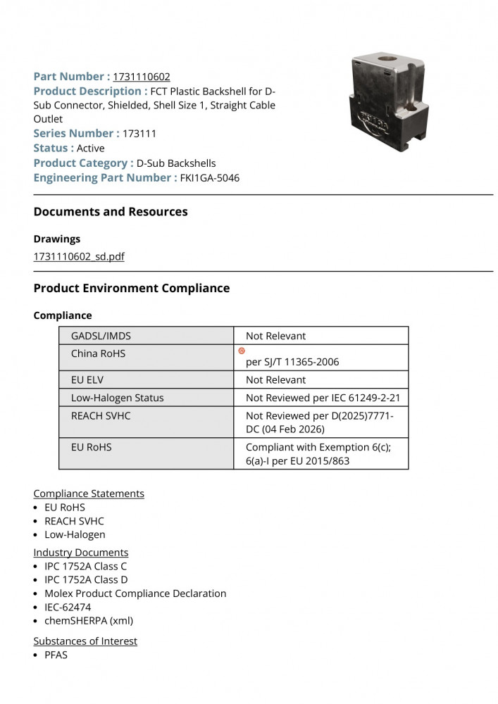 MOLEX 1731110602 product drawing preview, page 1