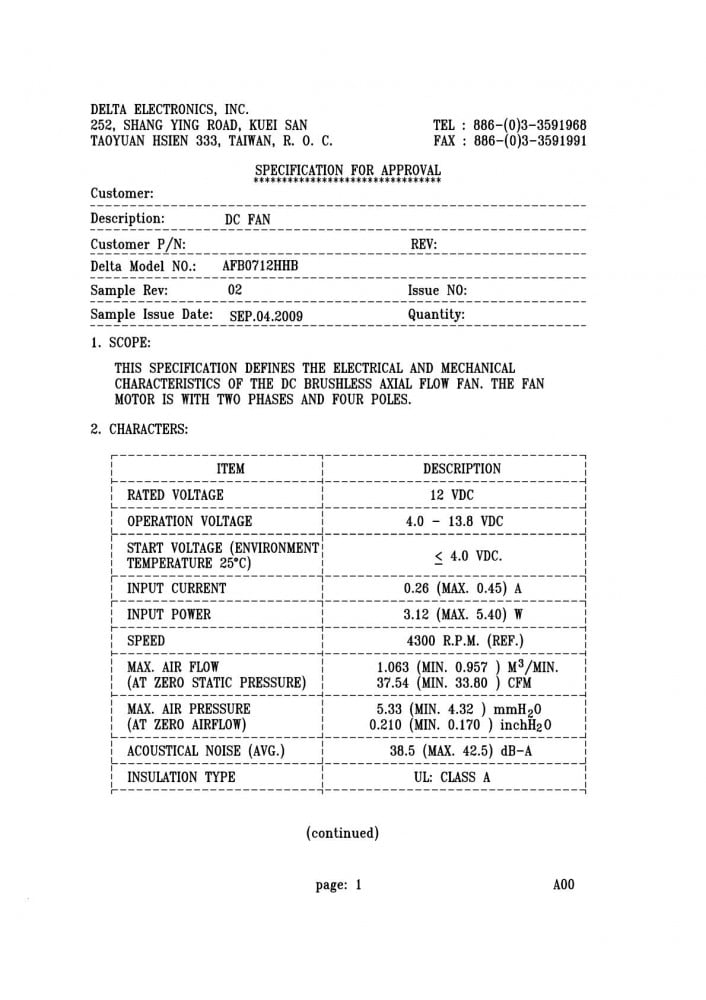 AFB0712HHB specification page 2