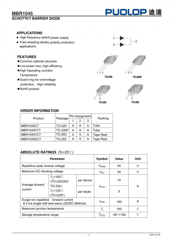MBR1045FCT datasheet page 1