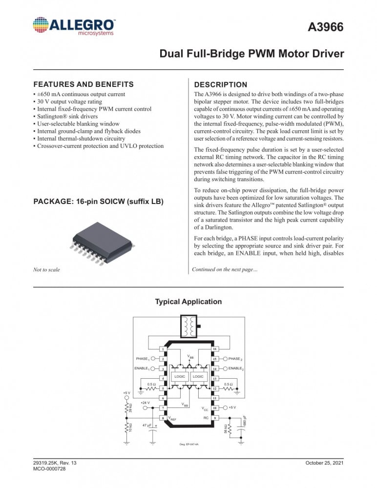 A3966 datasheet page 1
