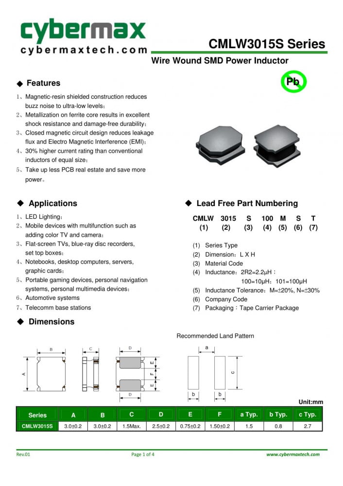 Cybermax CMLW3015 series datasheet page 1