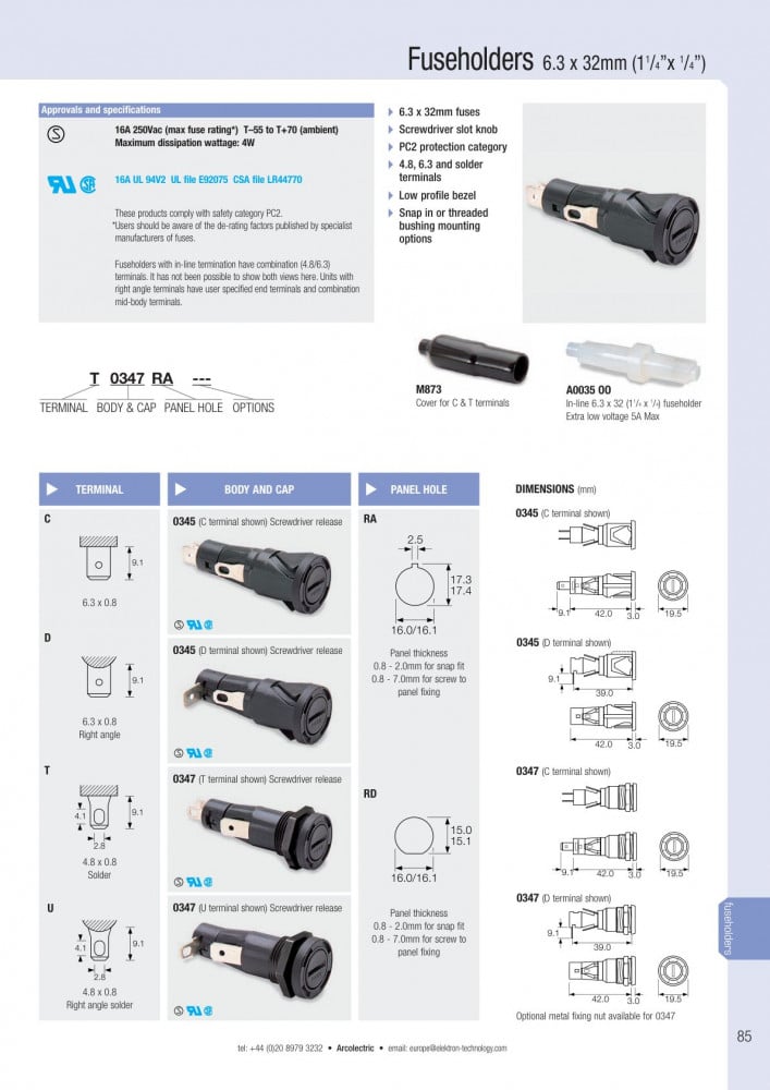 Bulgin fuseholder technical document page