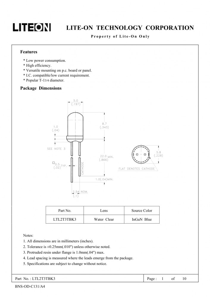 LTL2T3TBK3 datasheet page 1