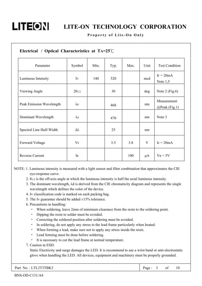 LTL2T3TBK3 datasheet page 3