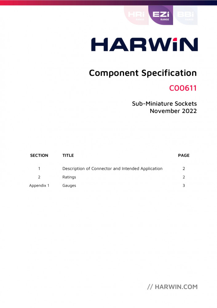 Harwin H3155-01 technical document page 1