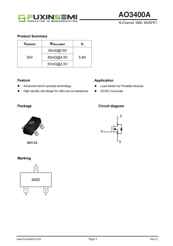 AO3400A datasheet page 1