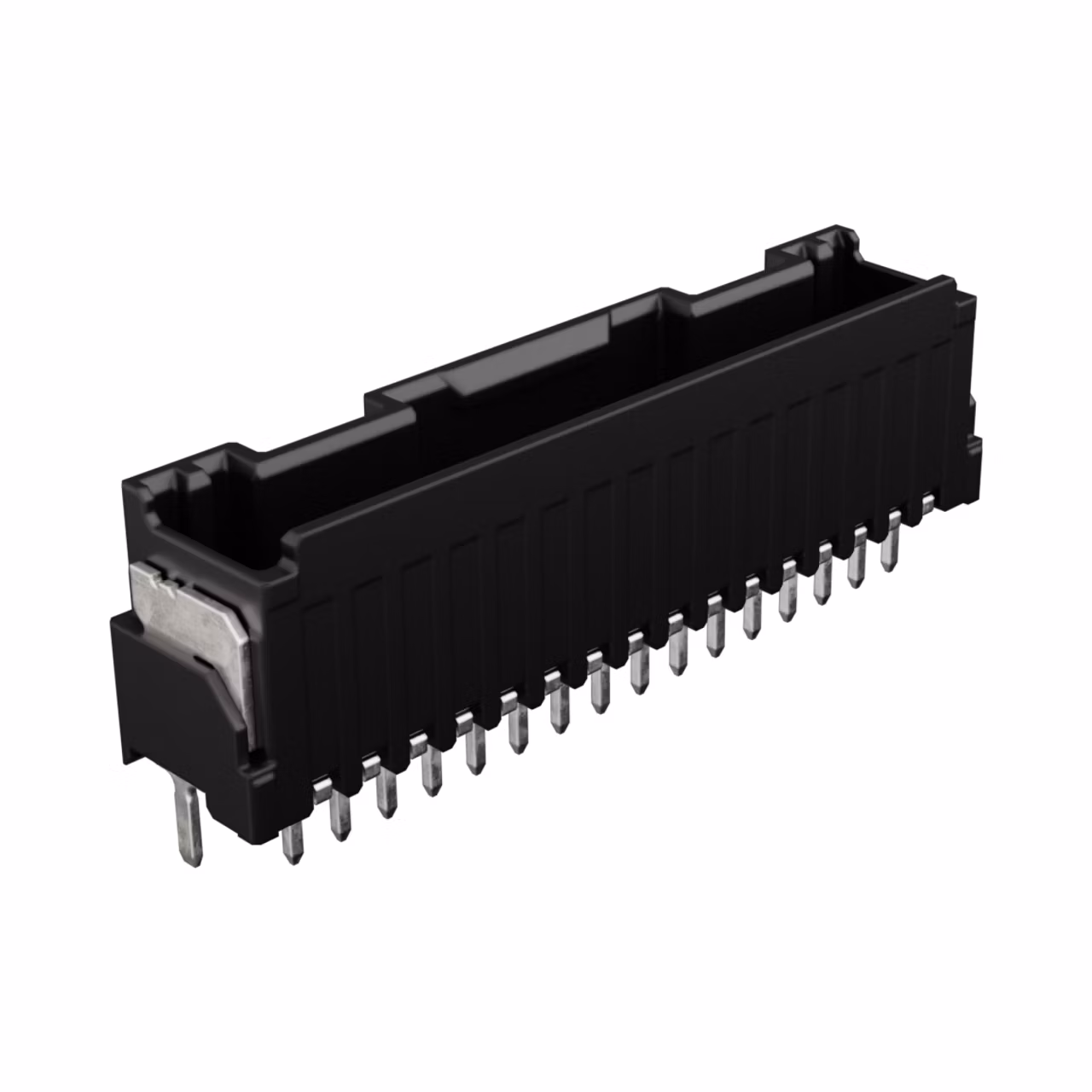 Micro-One Wire-to-Board Header, Vertical, 2.00mm Pitch, Single Row, Glow-Wire Capable, Through Hole, 4 Circuits, Tin-Bismuth Plating, Black, with Potting Capability