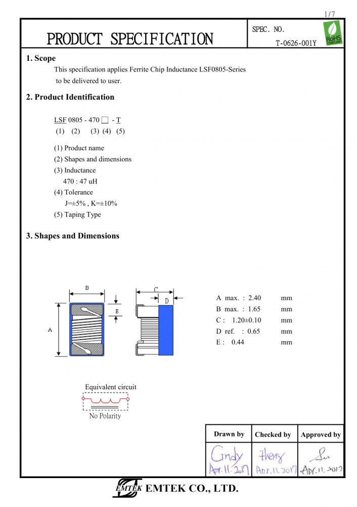 EMTEK LSF0805 specification page 2